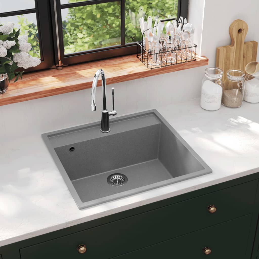 VidaXL Fregadero de cocina con rebosadero granito gris | Leroy Merlin