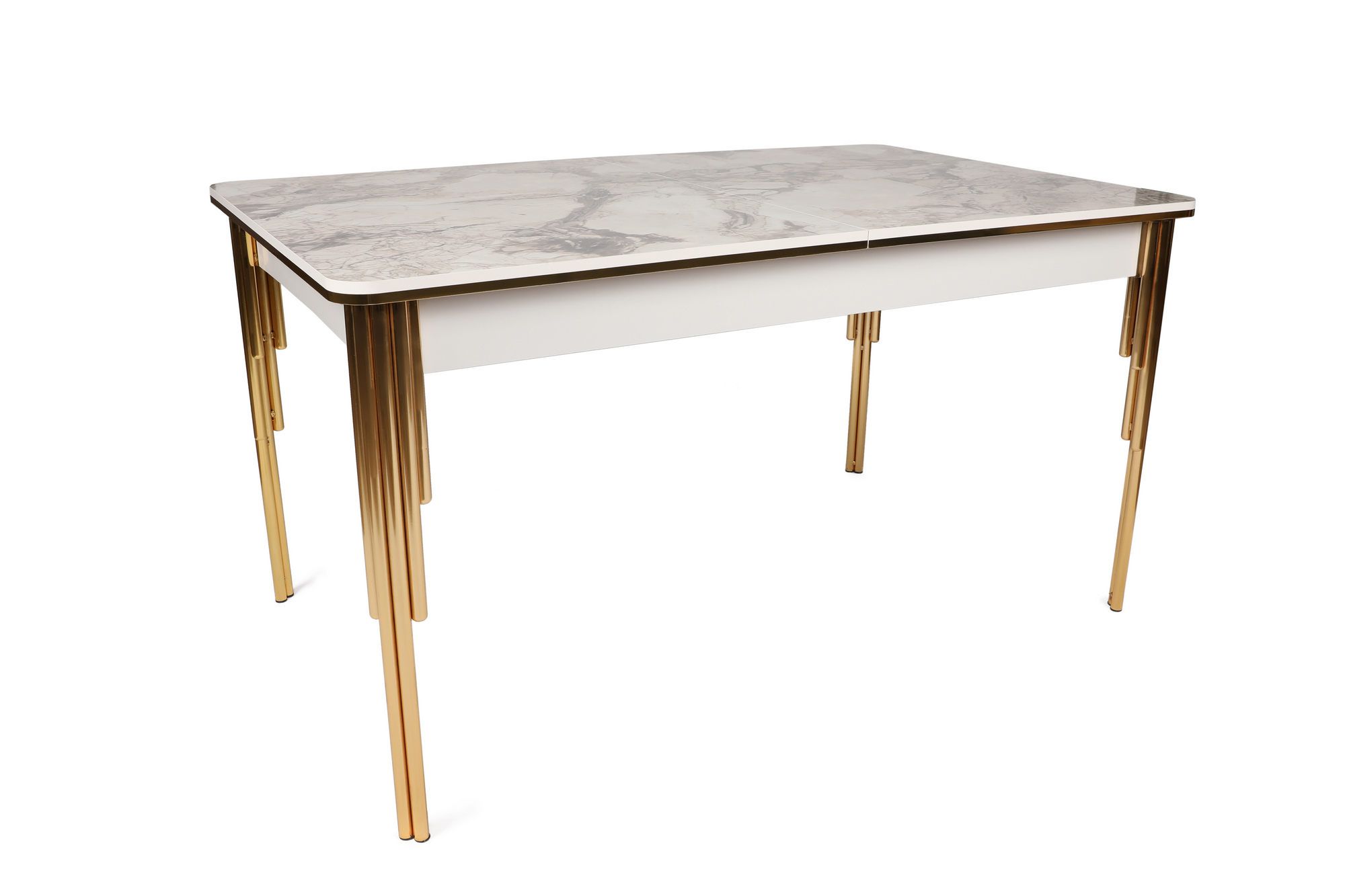 Table salle à manger extensible Diallo Effet marbre Blanc et Métal Or ...