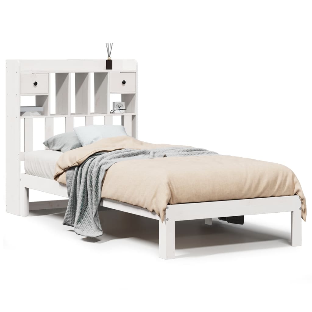 Lit simple | Lit adulte | Lit bibliothèque sans matelas blanc 90x190cm ...