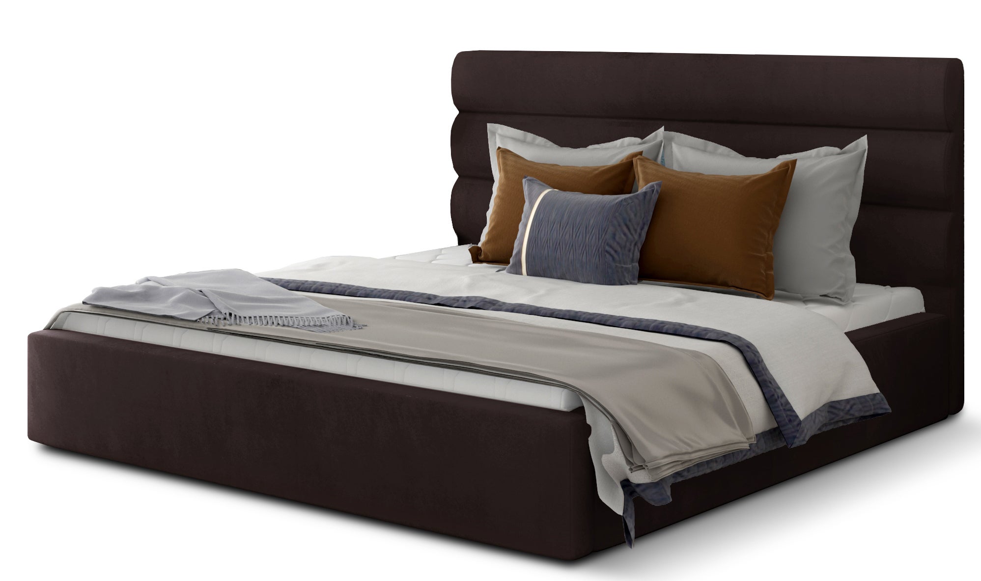 Lit adulte avec coffre de rangement Klarina - Velours rembourré-Couleur ...