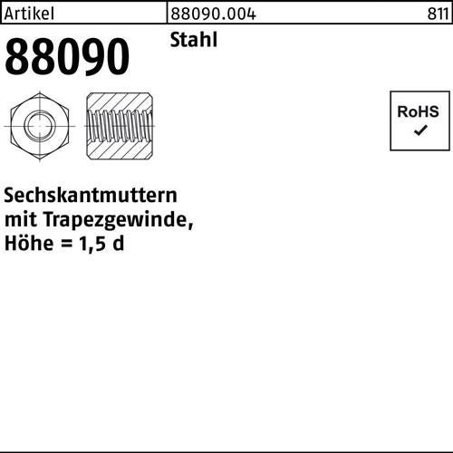 Sechskantmutter R 88090 Trapezgewinde TR24x5-SW36x36 Stahl Höhe=1 ...