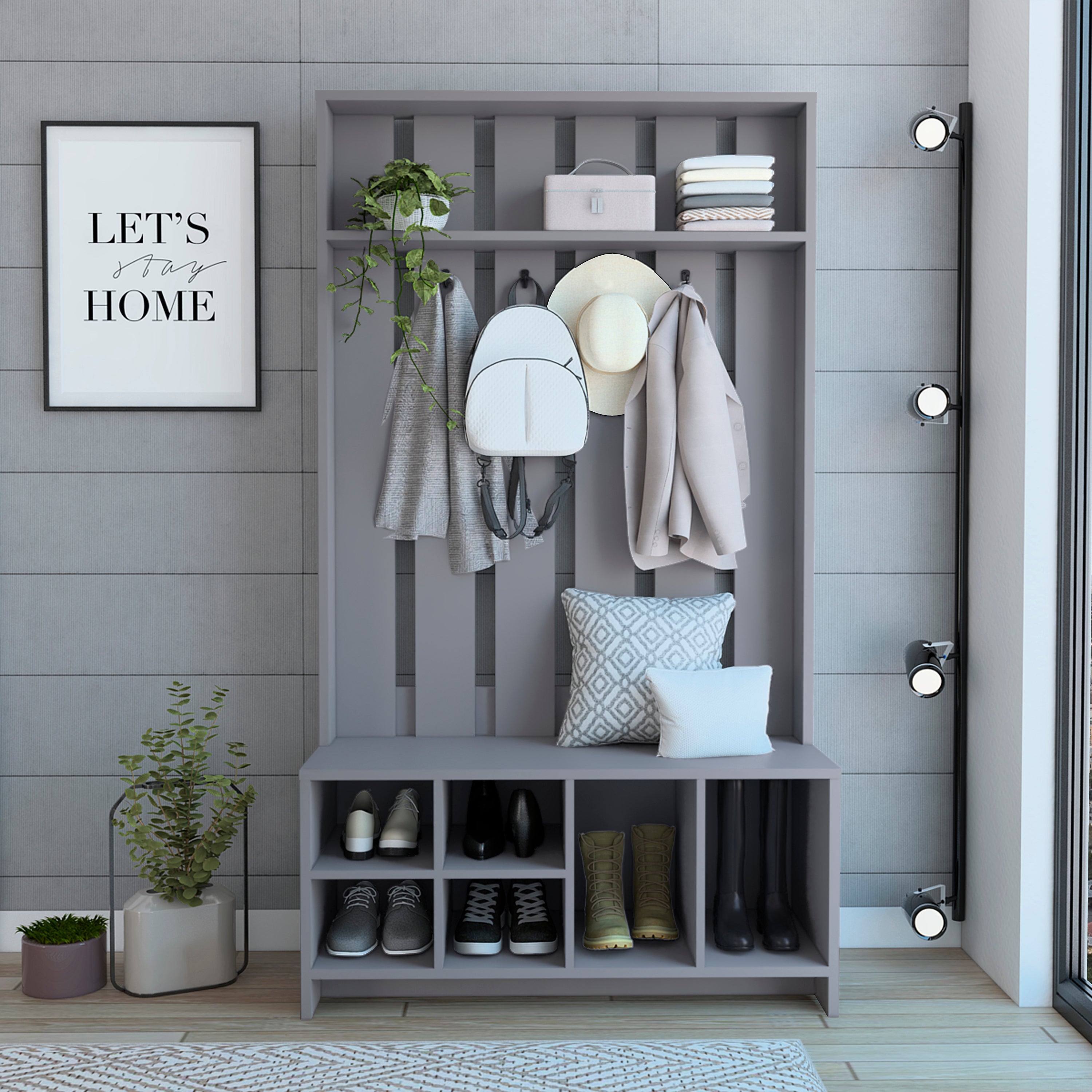 Recibidor tulcan en melamina con 8 estantes y 4 ganchos para colgar ...