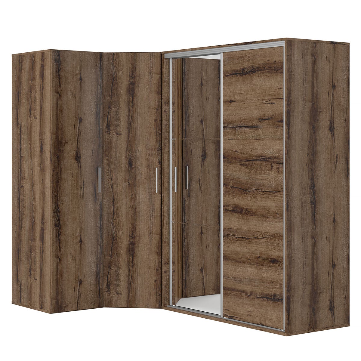 Armoire d'angle 4 portes avec miroir L153-253 x H218 Romane Bois ...