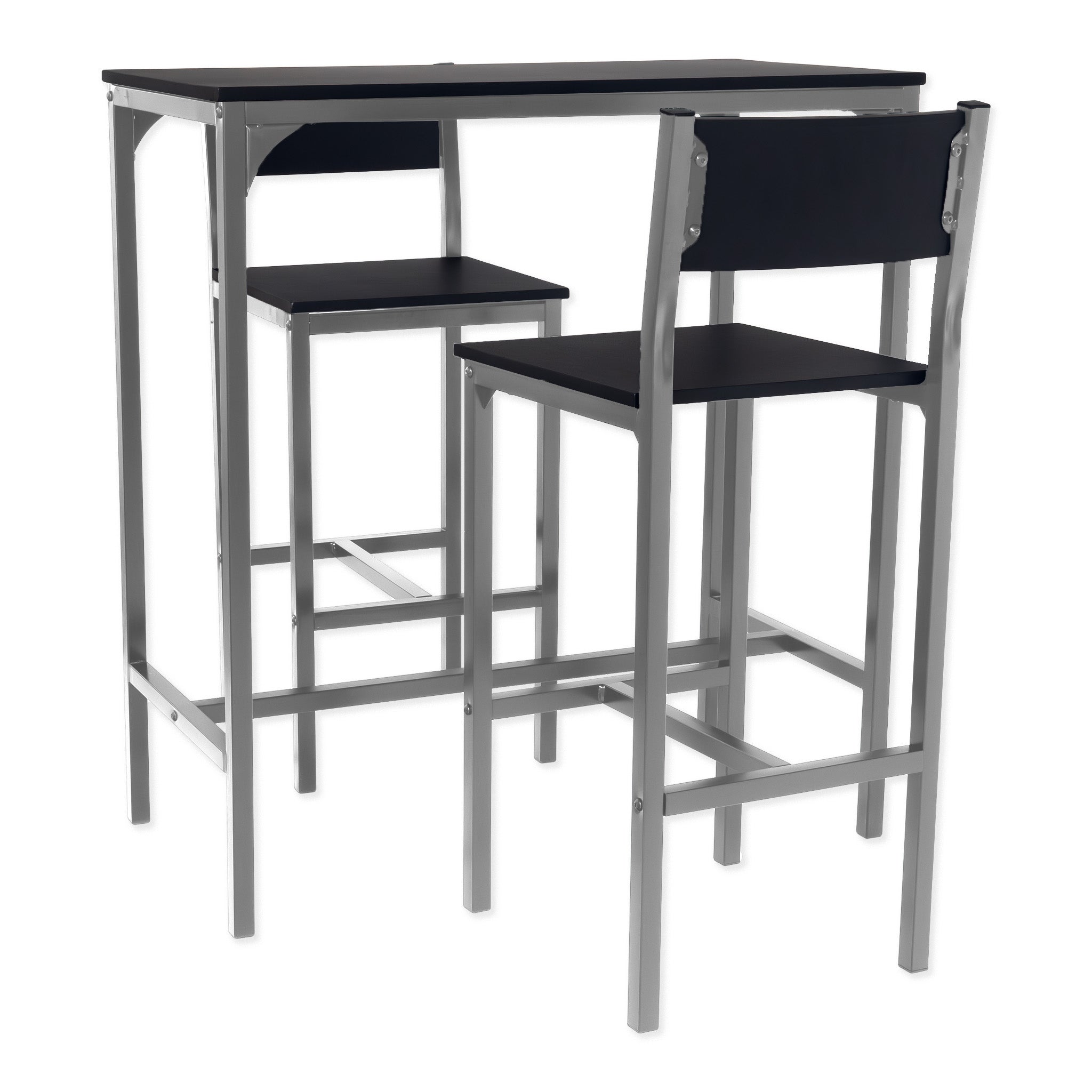 Table Bar Chaises Modèle UDINE Avec 2 Tabourets Yelloo Gris Noir ...