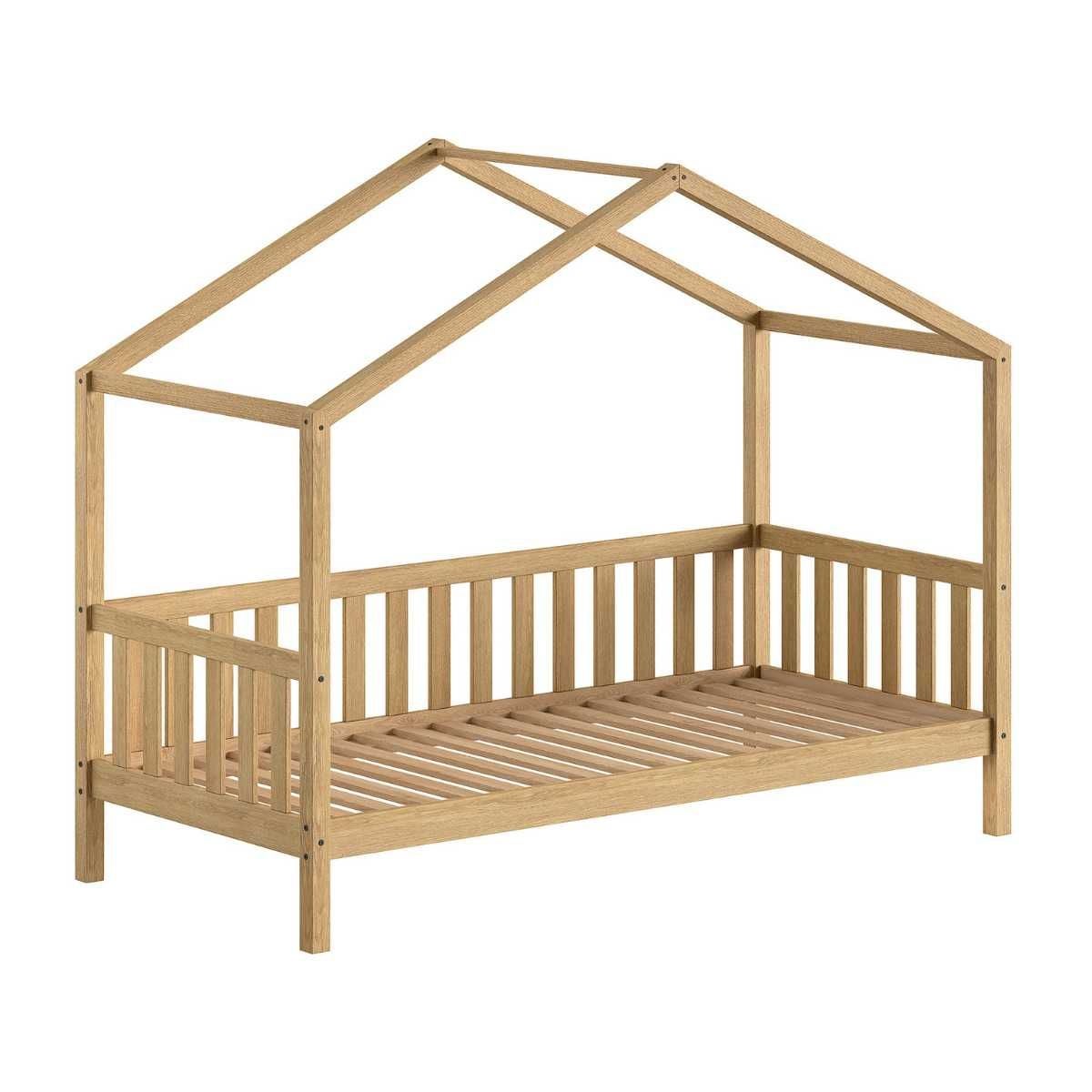 Lit maison à barrière 90x200 en chêne massif - LEIKY | Leroy Merlin
