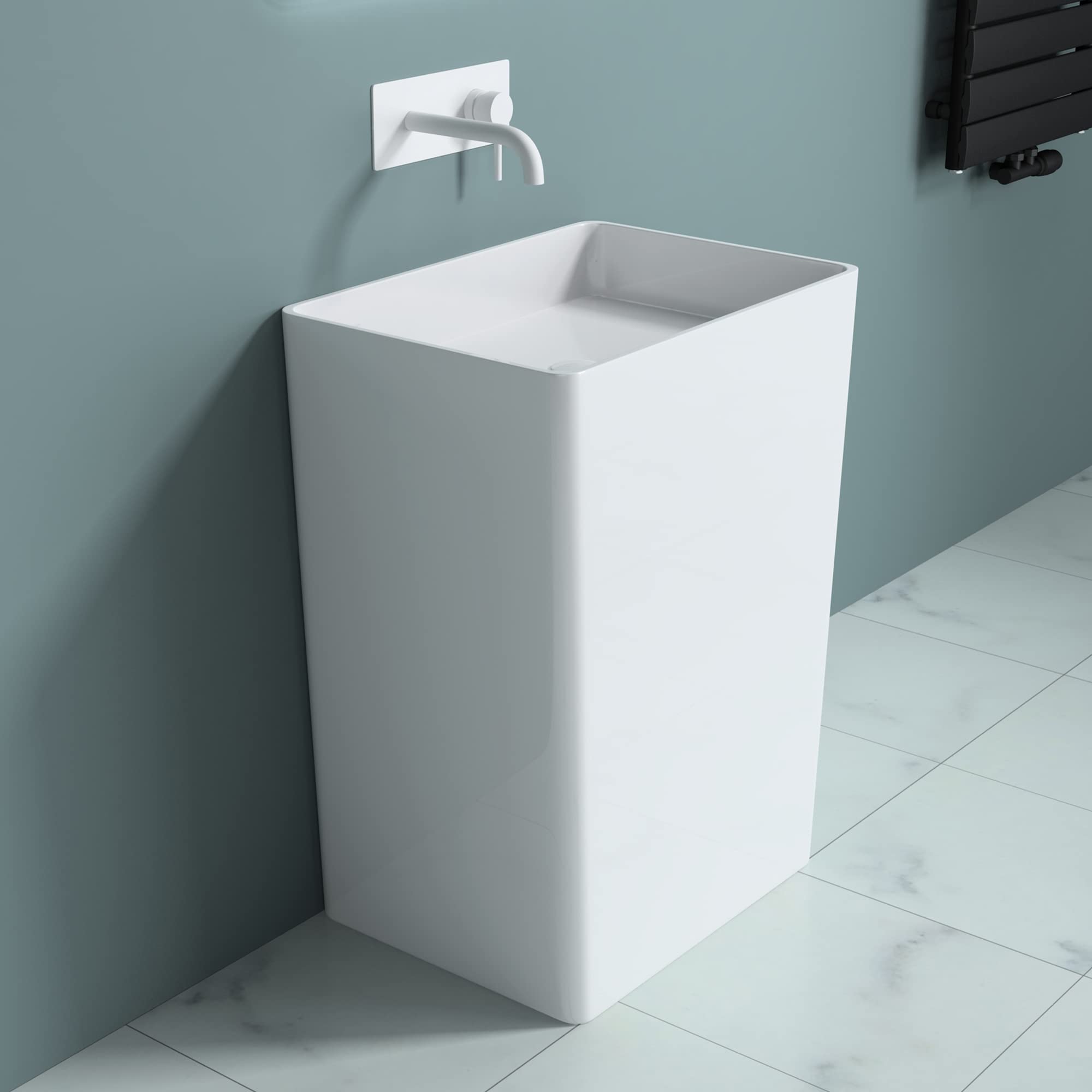Doporro Lavabo sur Pied Blanc Vasque Colonne en Fonte Minérale Lave ...
