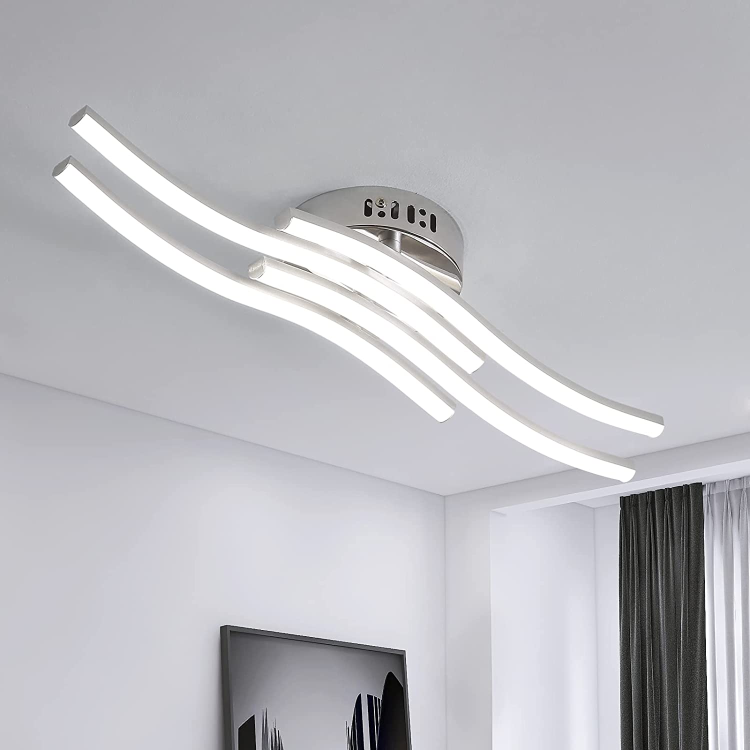 GOECO Plafonnier LED Ondulé à 4 Lumières, Lumière Blanche 6000K, 24W ...