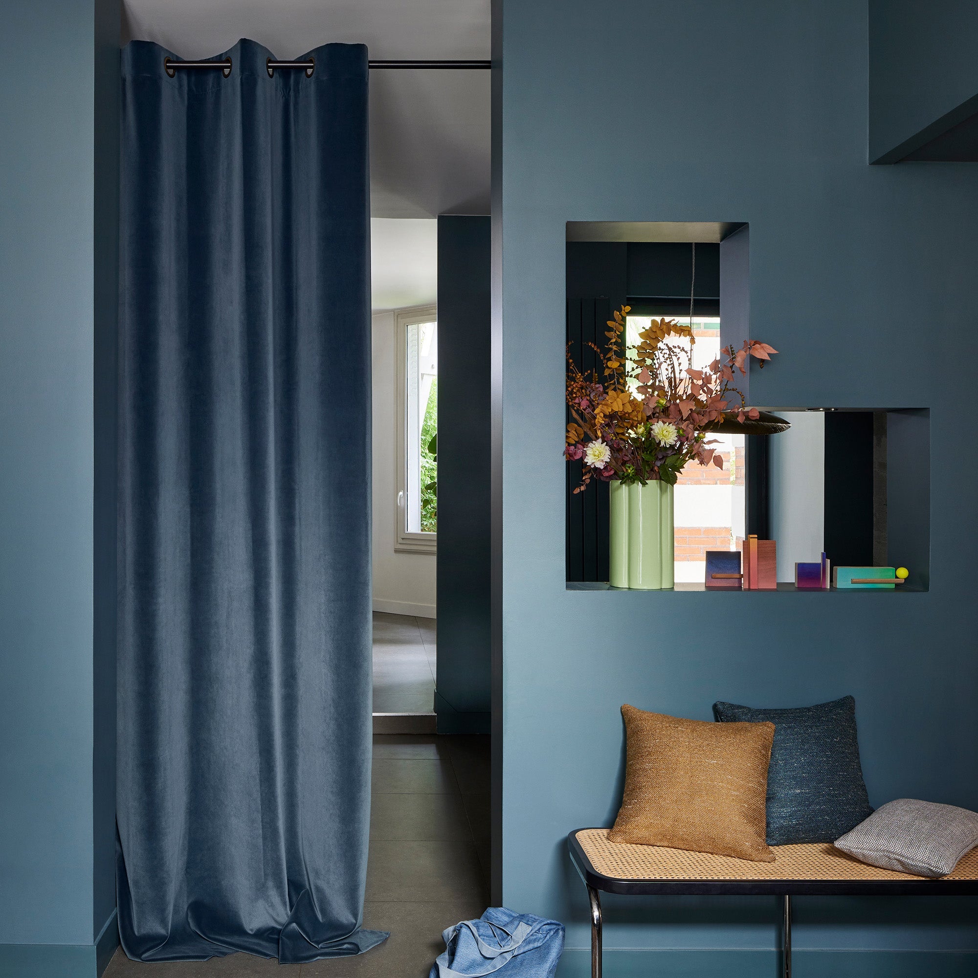 Rideau à oeillets dorés MATIA orage 135x350 cm | Leroy Merlin