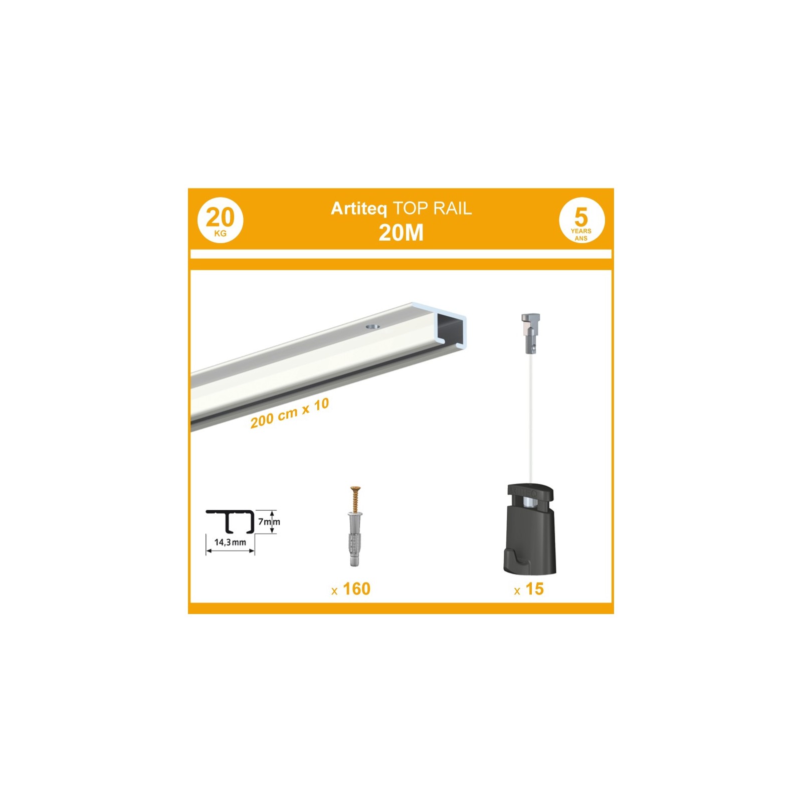 Pack 20 mètres cimaise Top Rail couleur Blanc - Cimaise rail plafond ...
