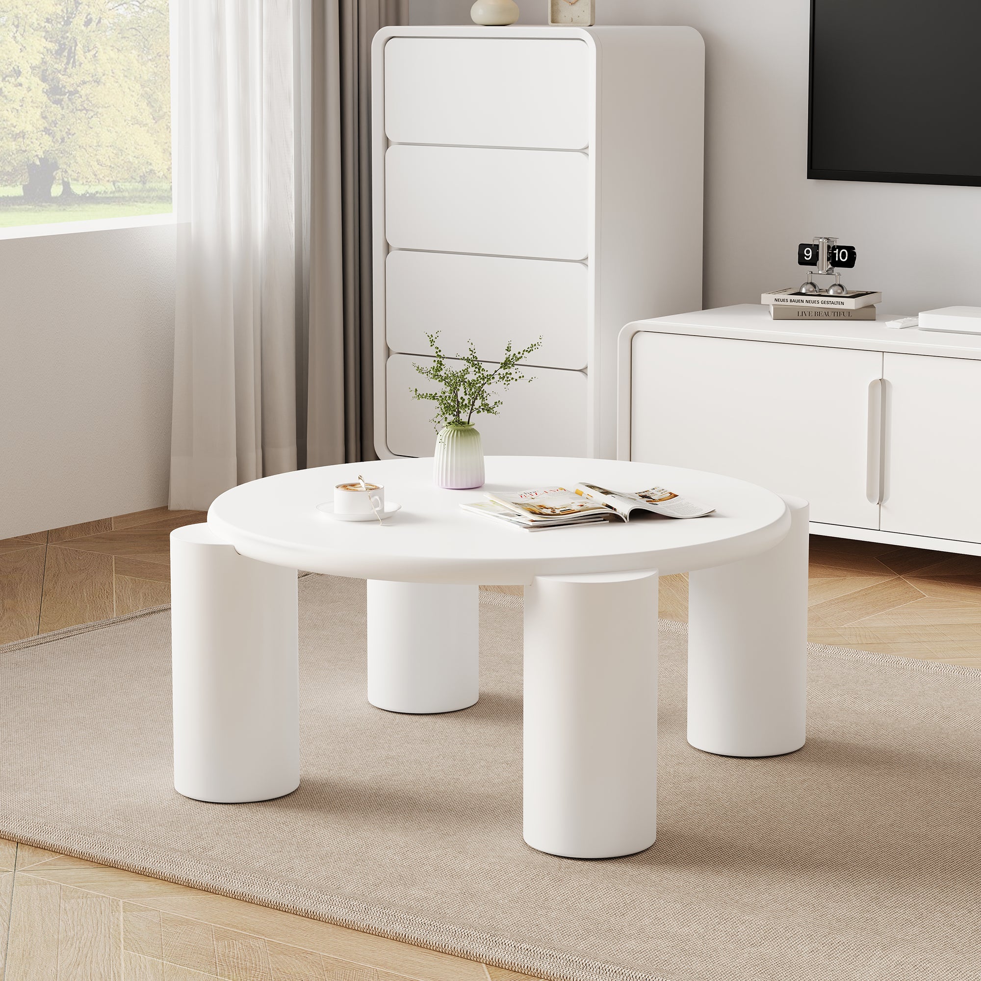 Table basse White Cloud, table basse moderne blanche petite, 4 pieds de ...