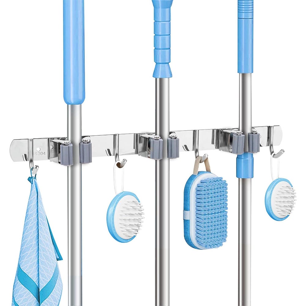 Soporte de pared para escobas, soporte de acero inoxidable con 3 ...