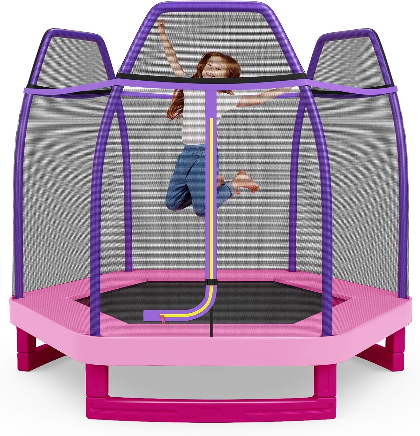 Cama Elástica 223 cm para Niños con Red de Seguridad y Almohadilla de ...