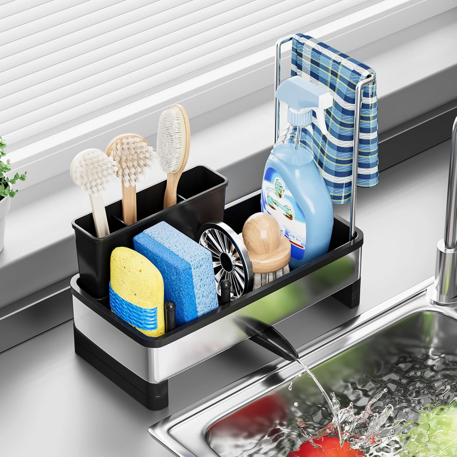 Porte Eponge Evier Cuisine Organisateur d'évier en Acier Inoxydable ...
