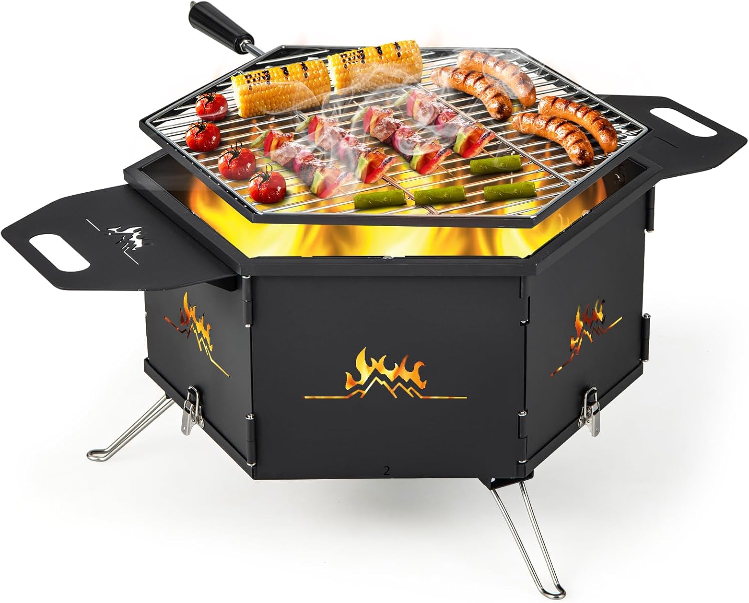 2 En 1 Barbecue Extérieur XL avec Grill, Portable au Charbon Bois avec ...