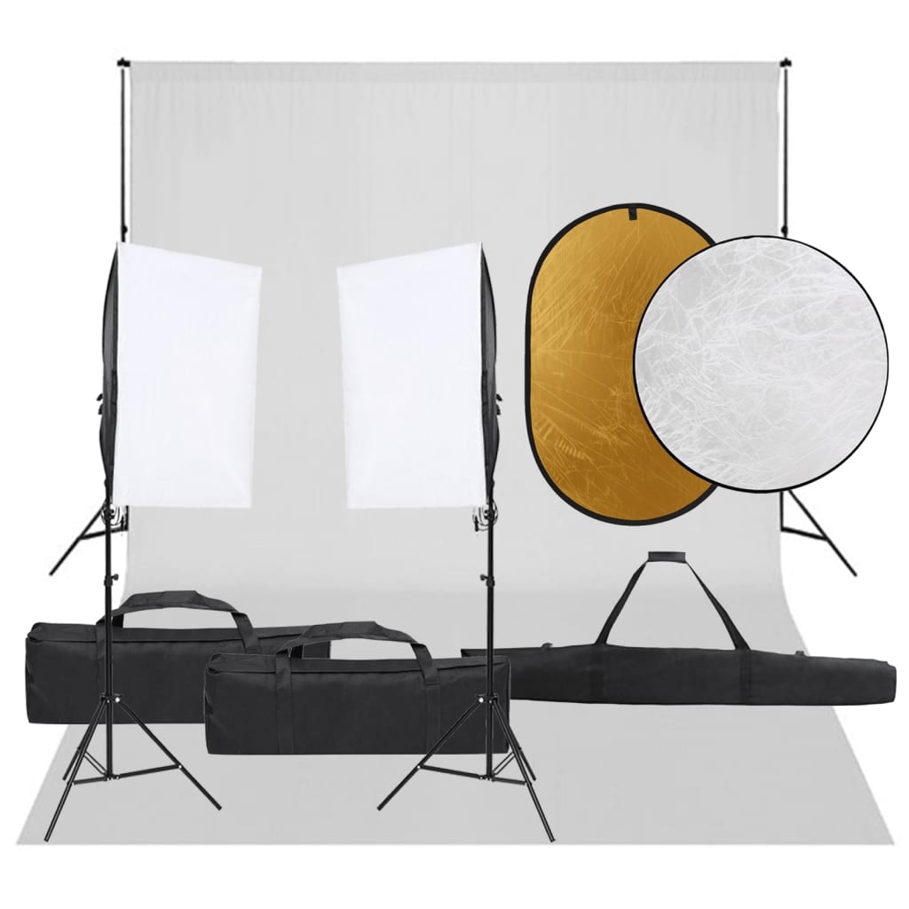 Kit de studio photo avec éclairage toile de fond et réflecteur vidaXL ...