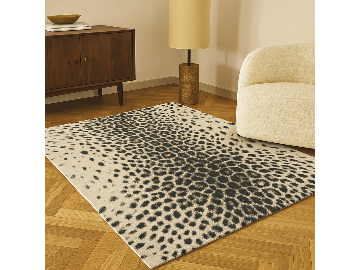 BOBOCHIC Tapis poils ras MERYL motif léopard Imprimé léopard noir ...