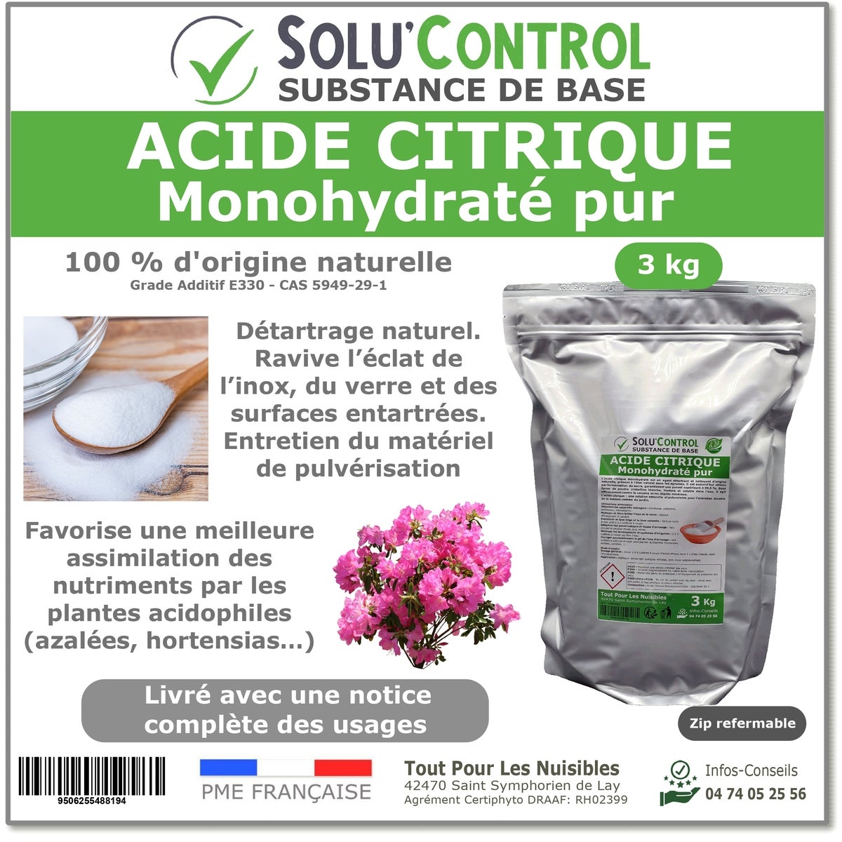 Acide citrique monohydraté pur 3 kg - 100% d'origine naturel - Nettoyer ...