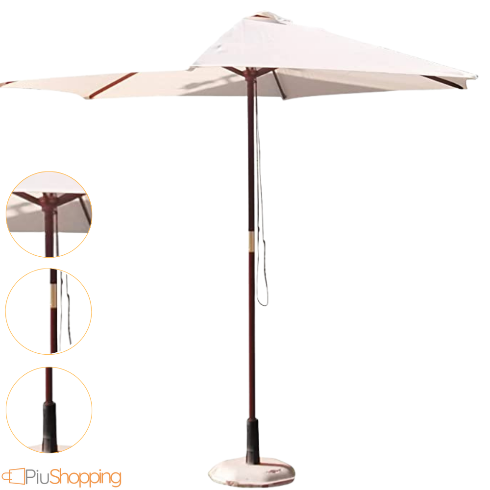 Parasol de Jardin Mât Central Bois 250 cm pour Extérieur Toile Ecru ...