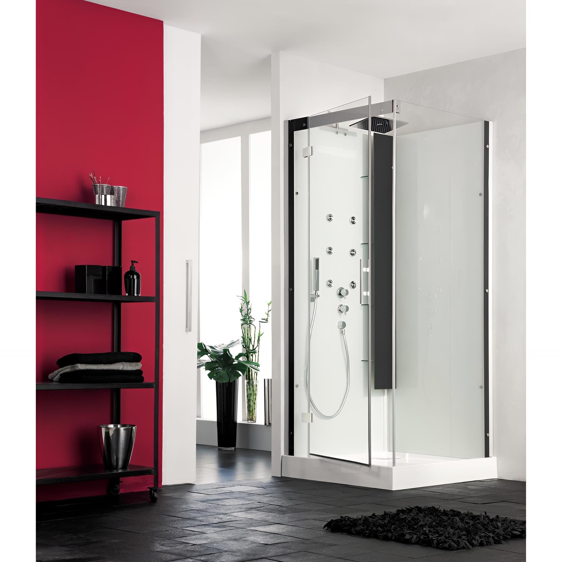 Cabina de ducha Horizon C80 Black Pearl con puerta pivotante e ...
