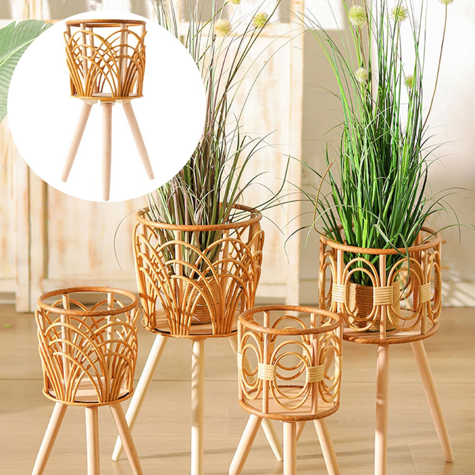 Support de plantes d'intérieur en paille, support de fleurs tressé en ...