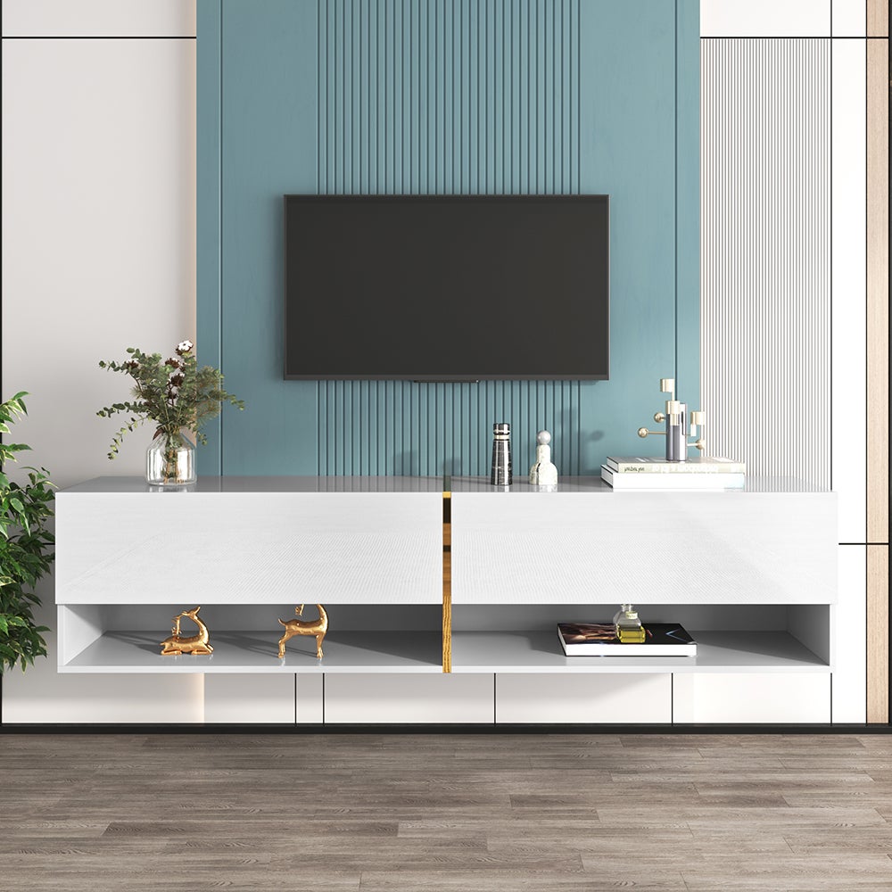 Meuble TV lowboard haute brillance avec portes montage mural à poser ...