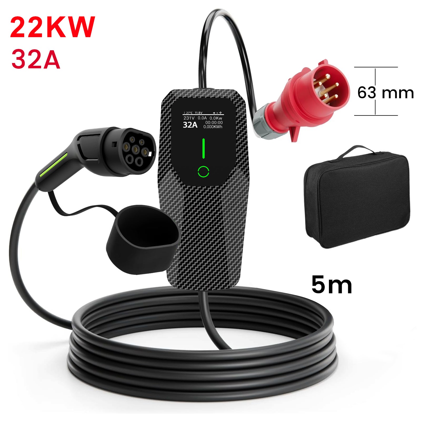 AWESAFE，Chargeur EV Portable Type 2 Chargeur Voiture Électrique 32 A 22 ...
