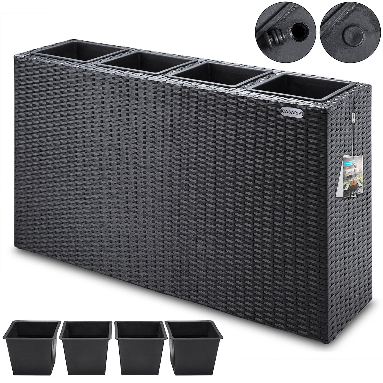 Bac à fleurs polyrotin noir 4 compartiments pot intérieur 95x27x60cm ...