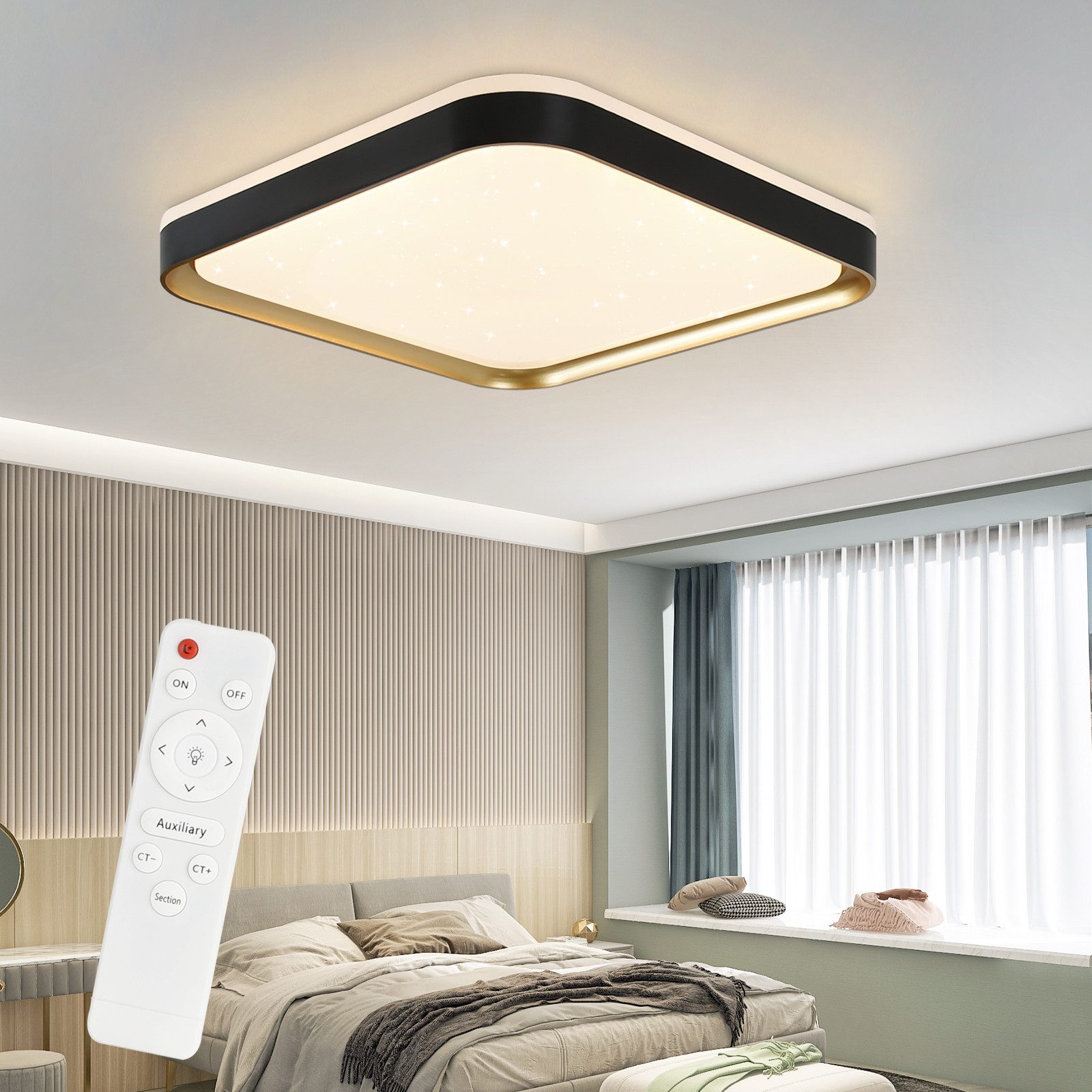 NETTLIFE Lámpara de Techo LED Cuadrada Moderna 32W Oro Negro Regulable ...