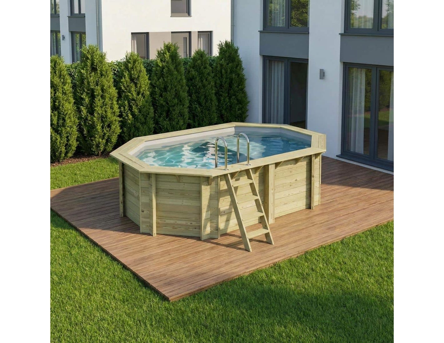 Piscina NEMO 4.3 x 3 – H.1.18 m con playa, gris, sobre bastidor - sin ...