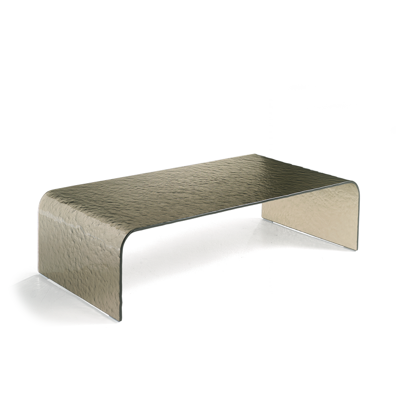 Mesita rectangular "Marlo" de cristal dorado martillado 110x55 cm 30h ...