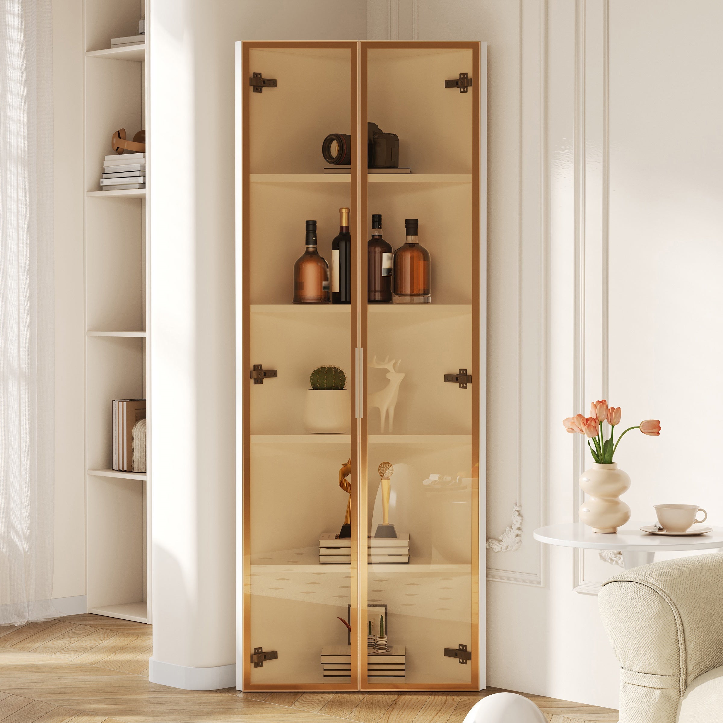 Vitrina de esquina con 2 puertas de cristal - 62 x 35 x 160 cm - MDF ...