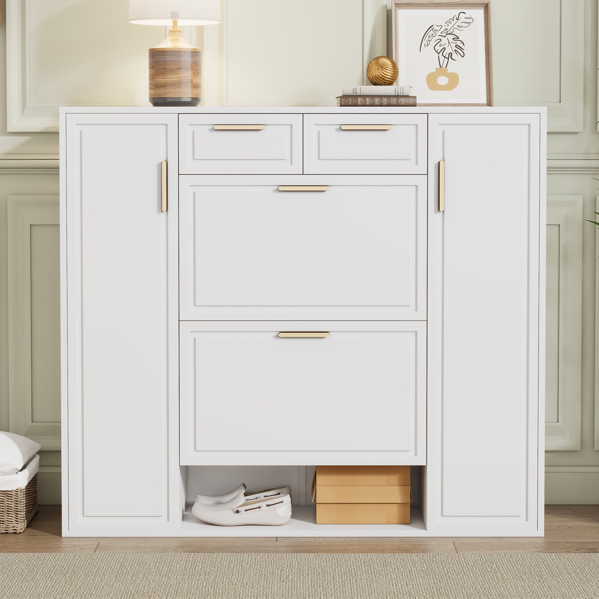 Scarpiera moderna 120x24x107 cm - 2 ante e 2 cassetti - 2 ante ...