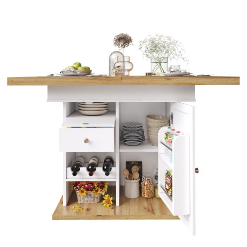 Mesa extensible plegable 110-140×80 cm, blanca, 4-6 personas, bandeja ...