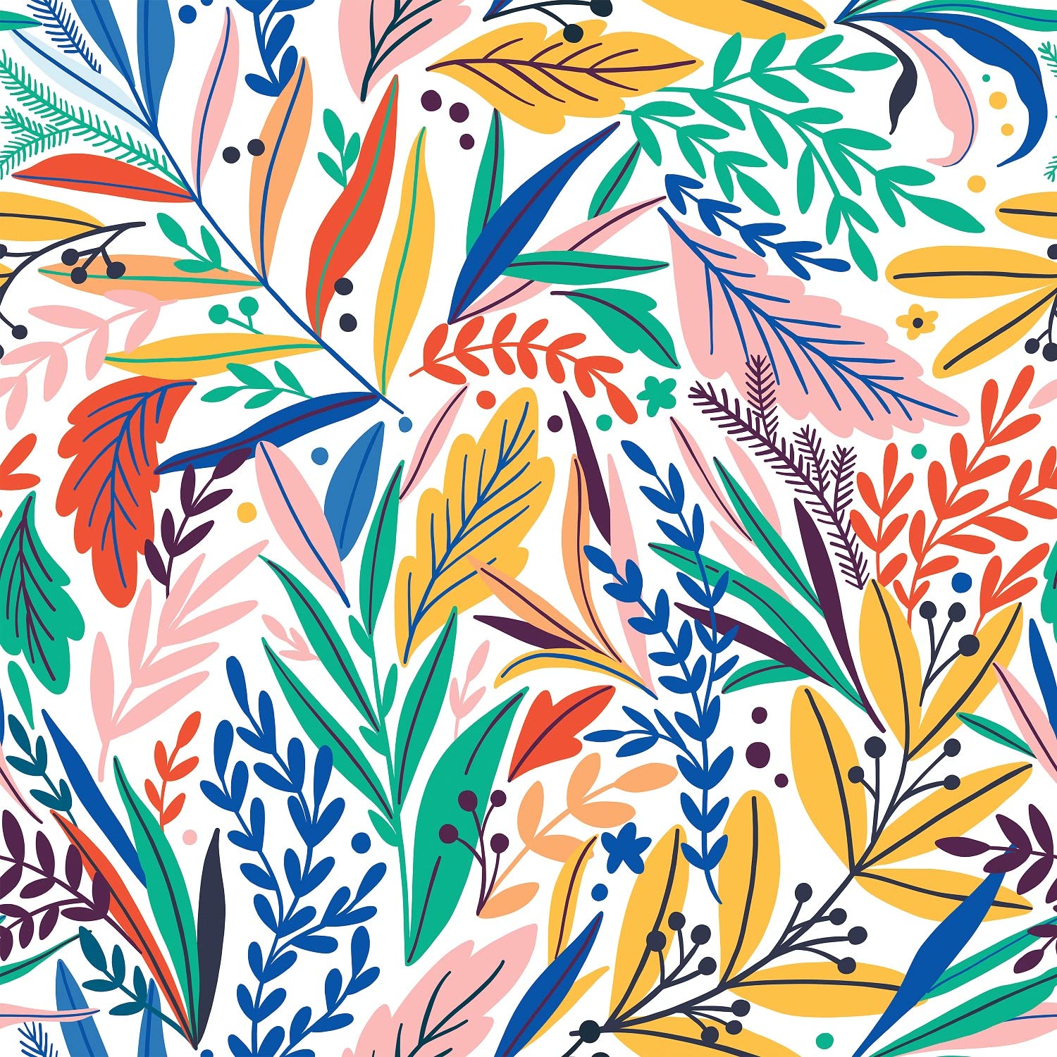 Carta da Parati Floreale Carta Adesiva per Mobili Fantasia Foglie Blu-Rosa Pellicola Adesivi ...