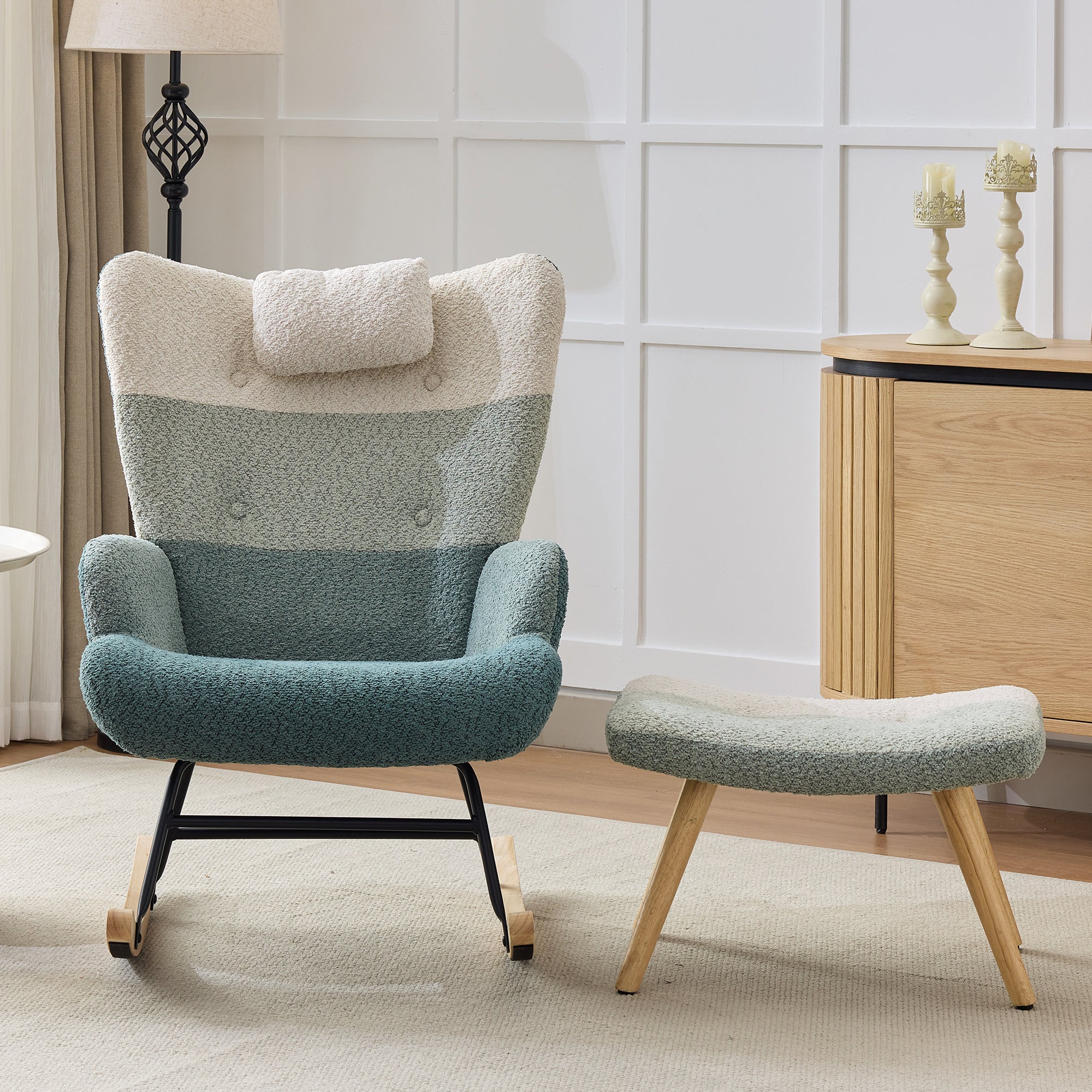 Rocking chair - Color patchwork look rayé - Boucle - Multicolore ...