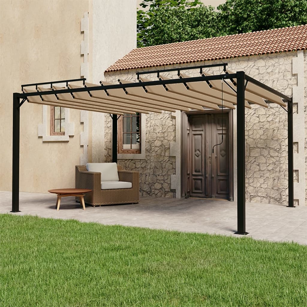 Cenador con techo de lamas 3x4 m Taupe Tela y aluminio | Leroy Merlin