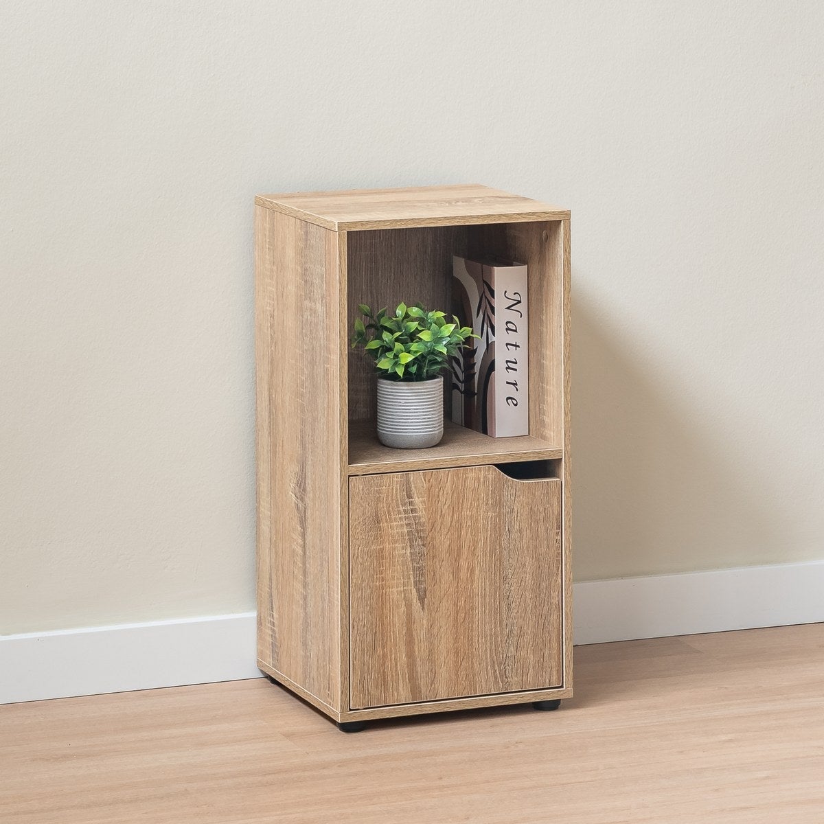 Mesita de noche cubo 1 puerta de MDF color natural de 60x30x29 cm ...