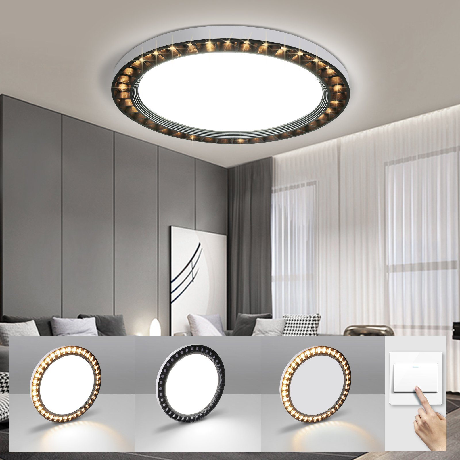 ZMH Plafón LED regulable moderna (anillo exterior) para dormitorio ...