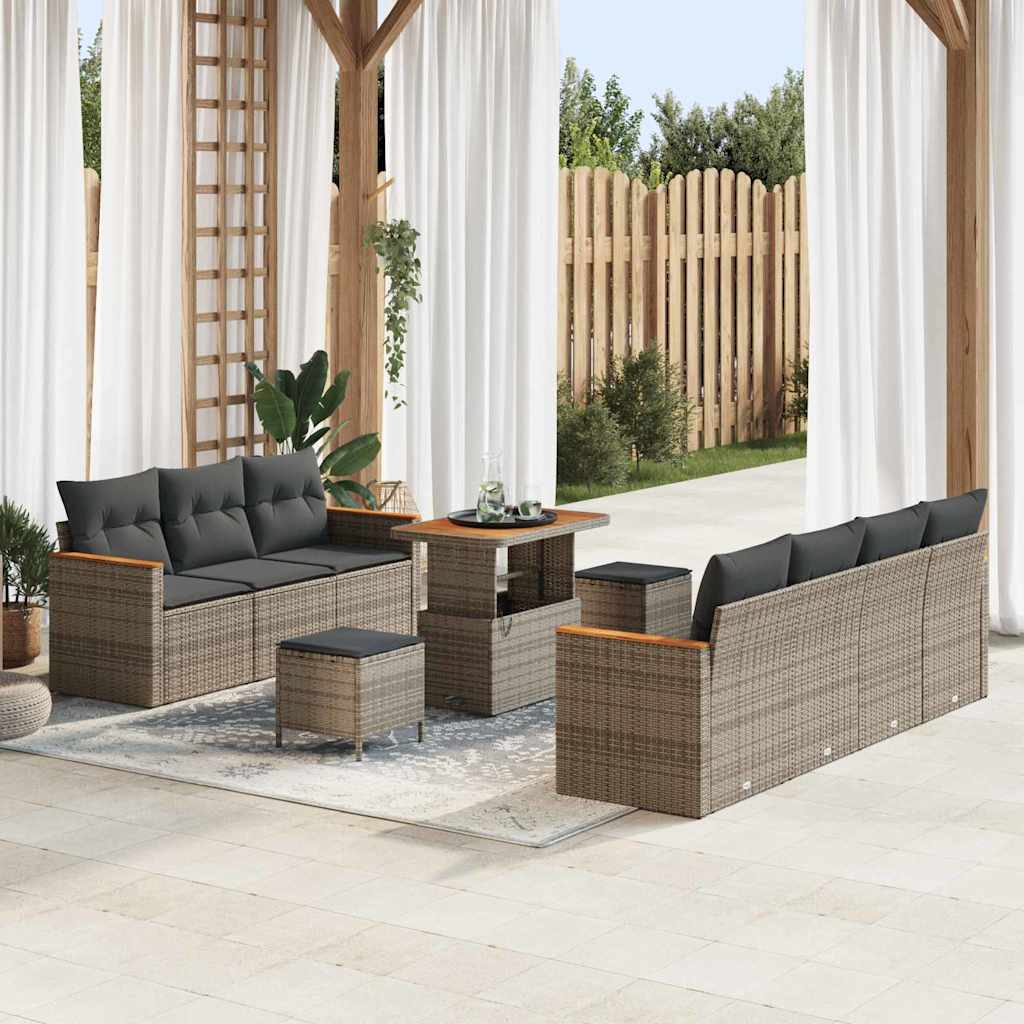 Ensemble de canapé de jardin 10 pcs Gris polyrotin | Leroy Merlin
