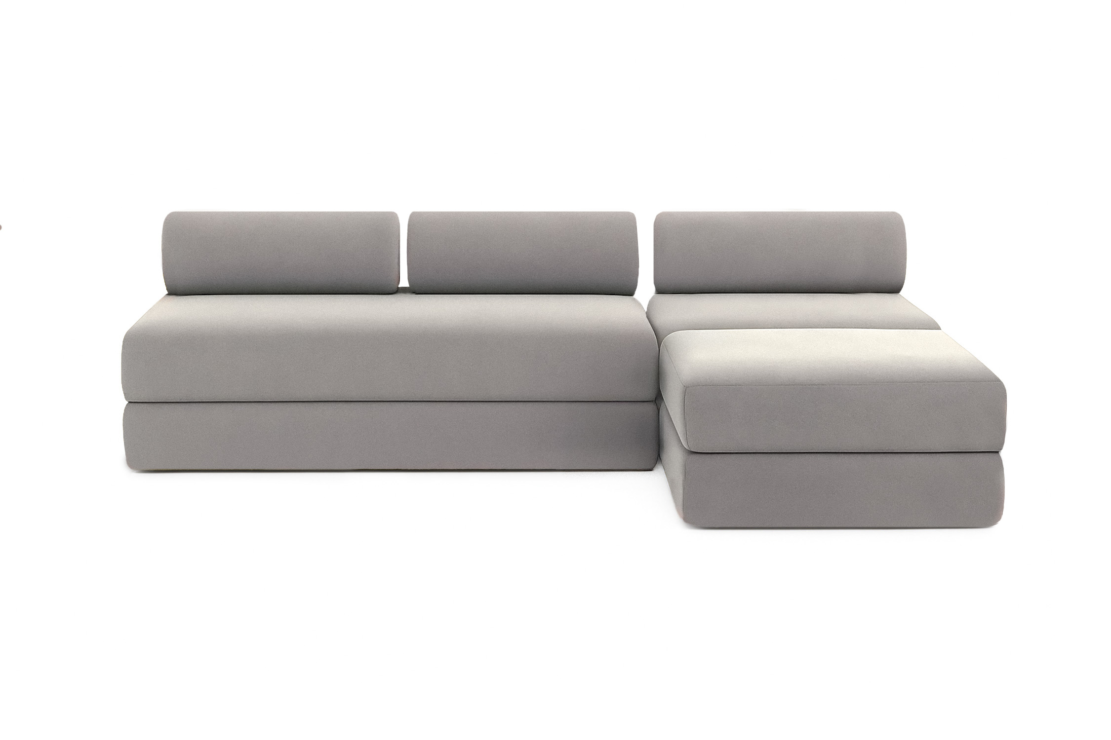 Canapé d'angle modulable et convertible 6 places - Tissu lisse - Gris ...