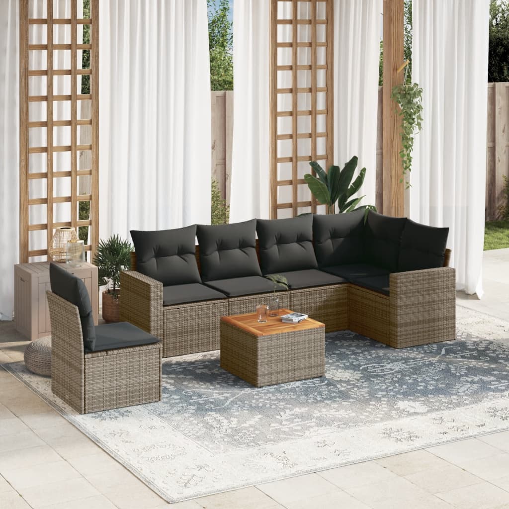 Set Divani da Giardino 7 pz con Cuscini Grigio in Polyrattan | Leroy Merlin