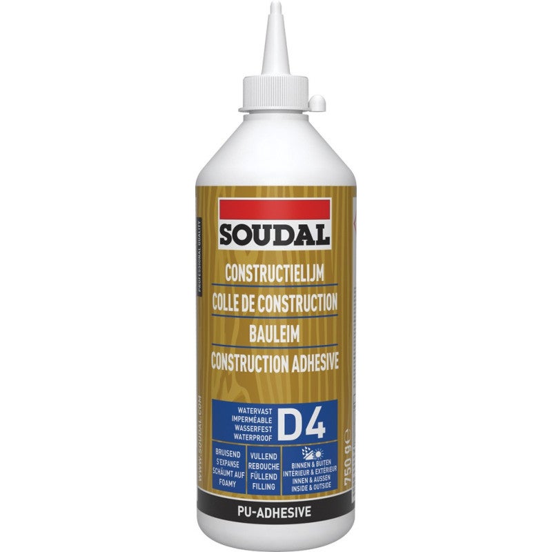 66A - Colle à bois PU résistant à l'eau D4 - Soudal - 750 g | Leroy Merlin