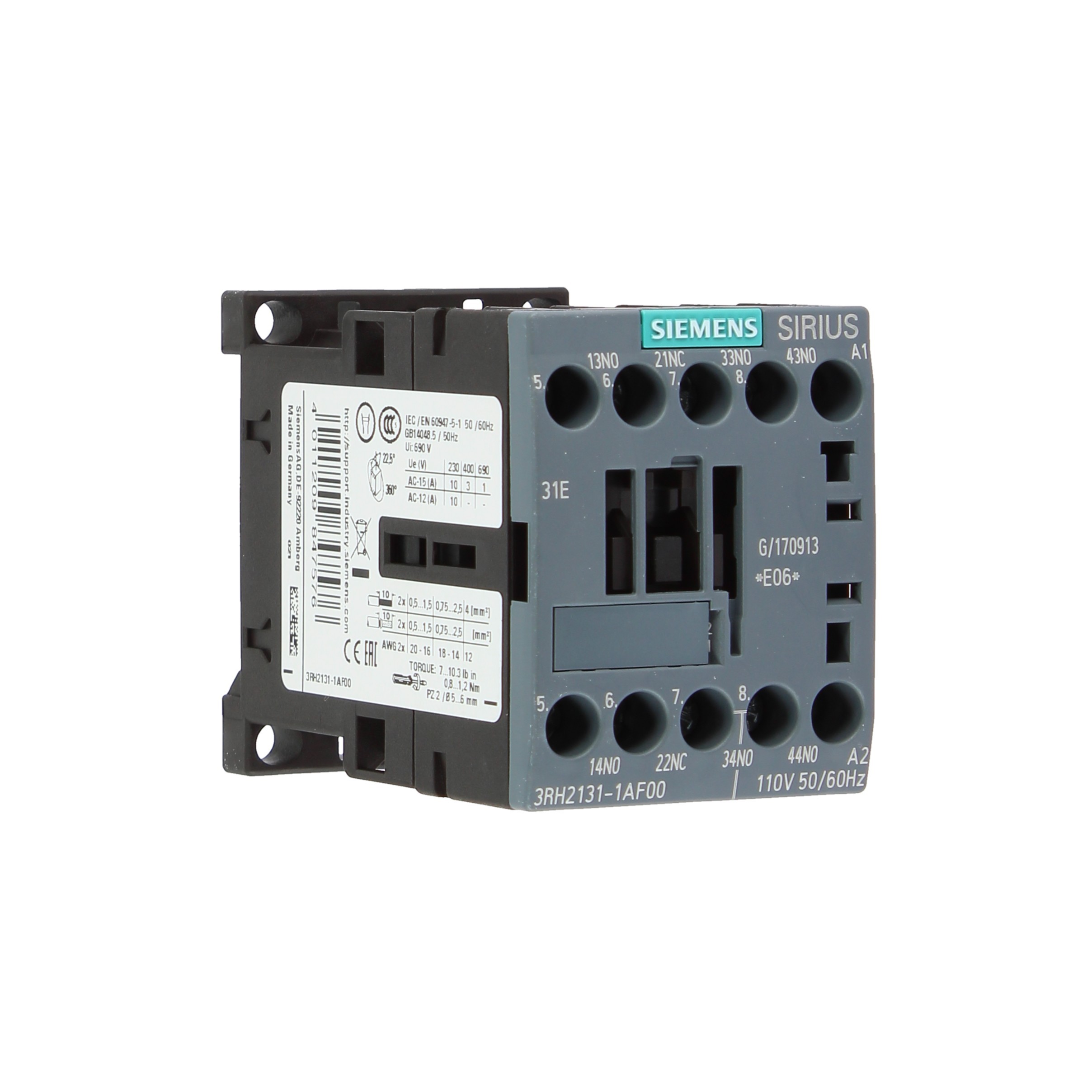 Contattore Ausiliario, 3 NO + 1 NC, AC 110 V, 50 / 60 Hz, grandezza ...