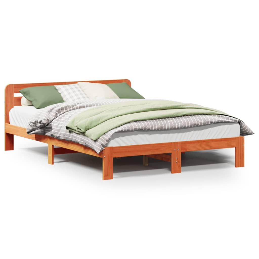 Lit Double | Lit Adulte | Cadre de lit sans matelas cire marron ...