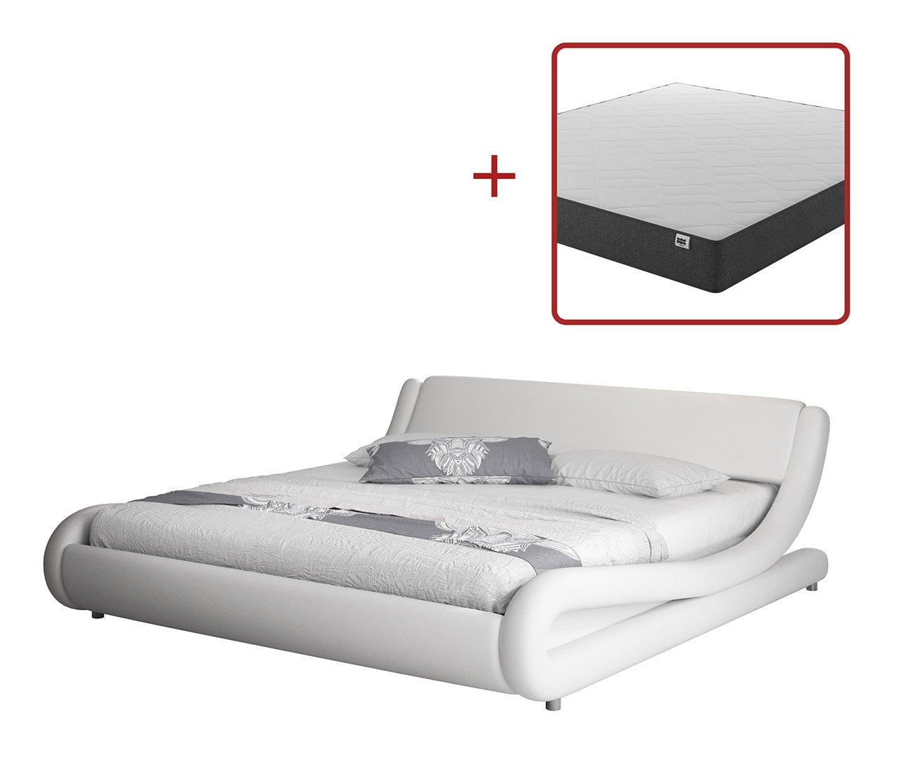 Lit Double avec Matelas Texas | Lit adulte | Couleur Blanc | Matériaux ...