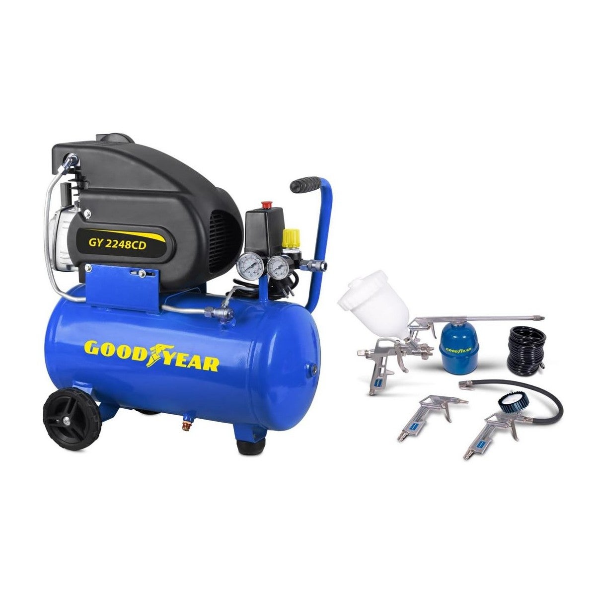 Compressore aria 24L 8 bar Silent 2CV 1,5KW + Kit aria compressa 5 ...