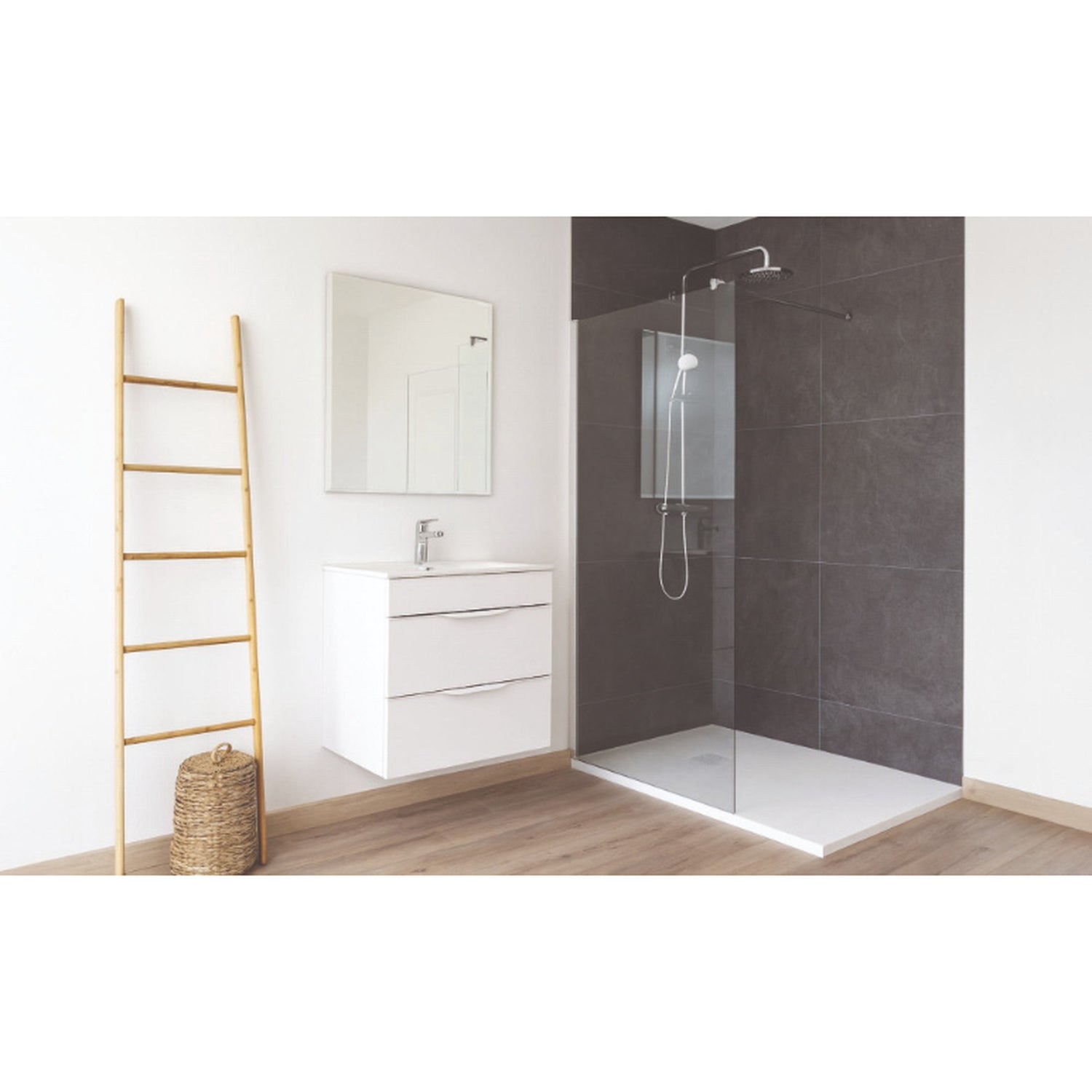 Plato de ducha NARA - 90x100 cm - textura pizarra - blanco - con ...