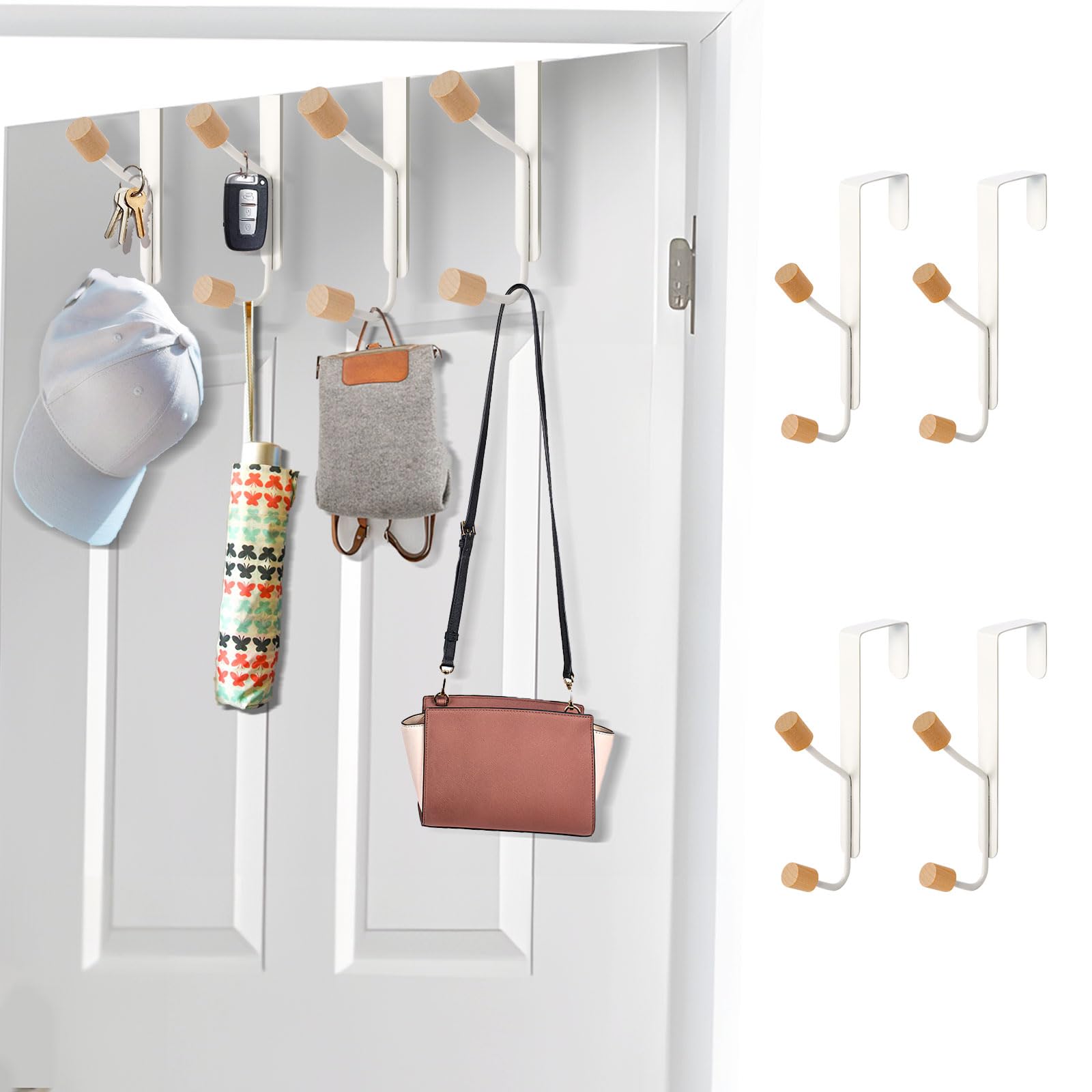 Crochets de porte en métal 4 pièces, cintre de porte avec deux crochets ...