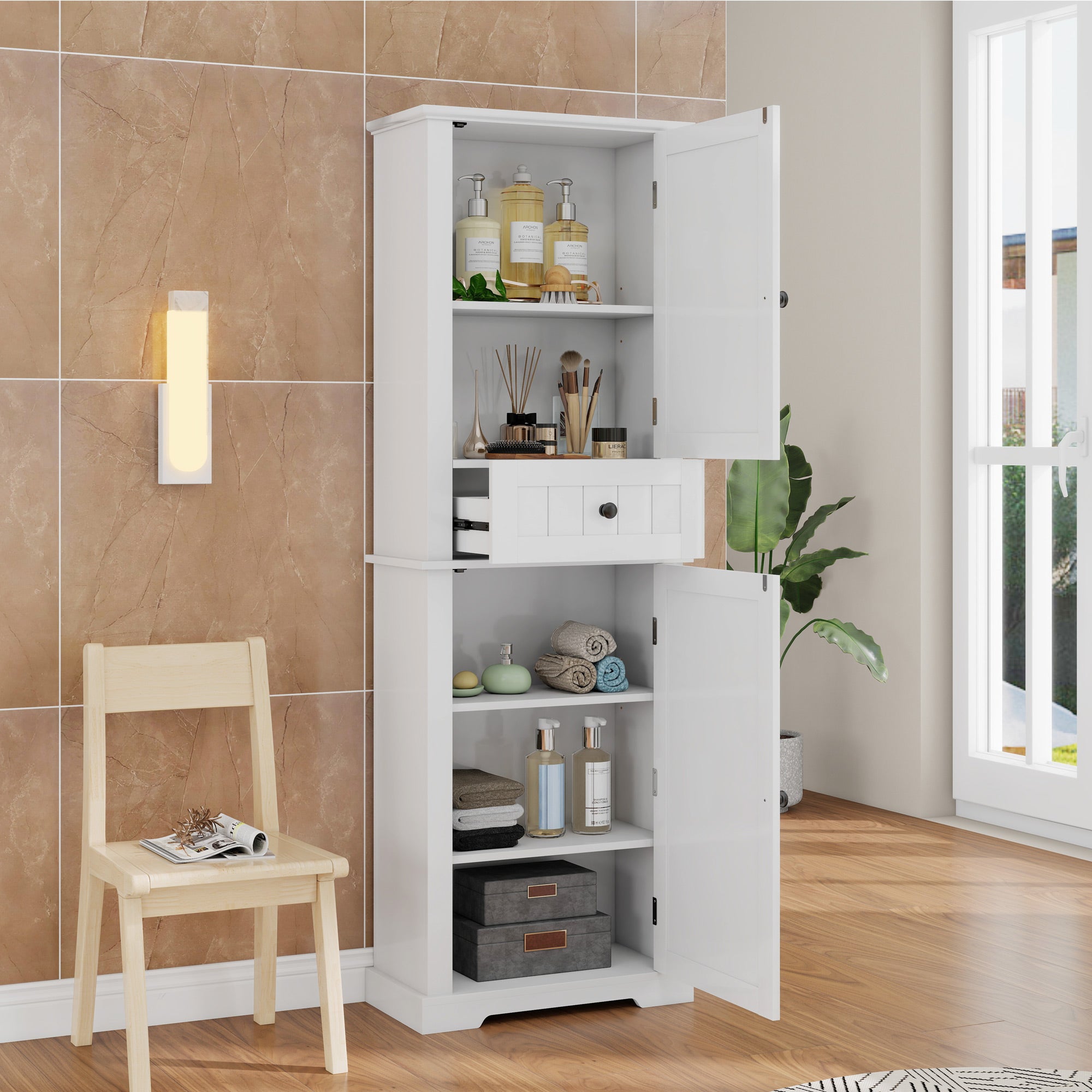 Mobile bagno 56x28x167,3 cm - 2 ante e 1 cassetto - Finitura laccata ...