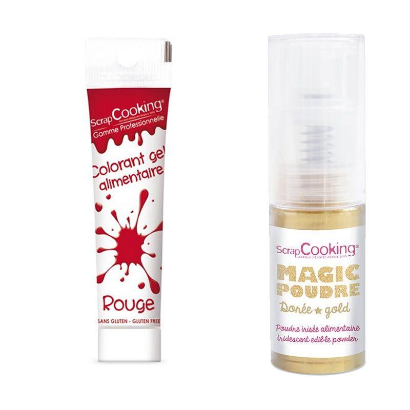 Gel colorante comestible rojo 20 g + Polvo alimentario dorado | Leroy ...